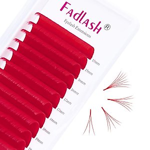 Eyelash Extension D Curl 15-20mm Easy Fan Volume Lashes 0.07mm Mixed Tray Red Easy Fan Lash Extensions Colorful Self Fanning Lashes (Red 0.07-D, 15~20mm Mix)