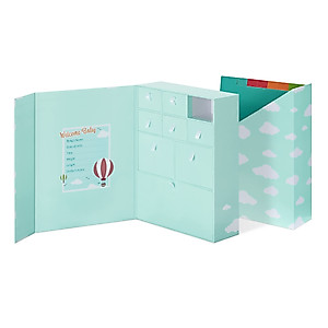 Navaris Baby Keepsake Box - Baby Memory Box for Keepsakes - Storage with 9 Drawer Compartments for Boy or Girl 13" x 10" x 7.1" - Hot Air Balloons