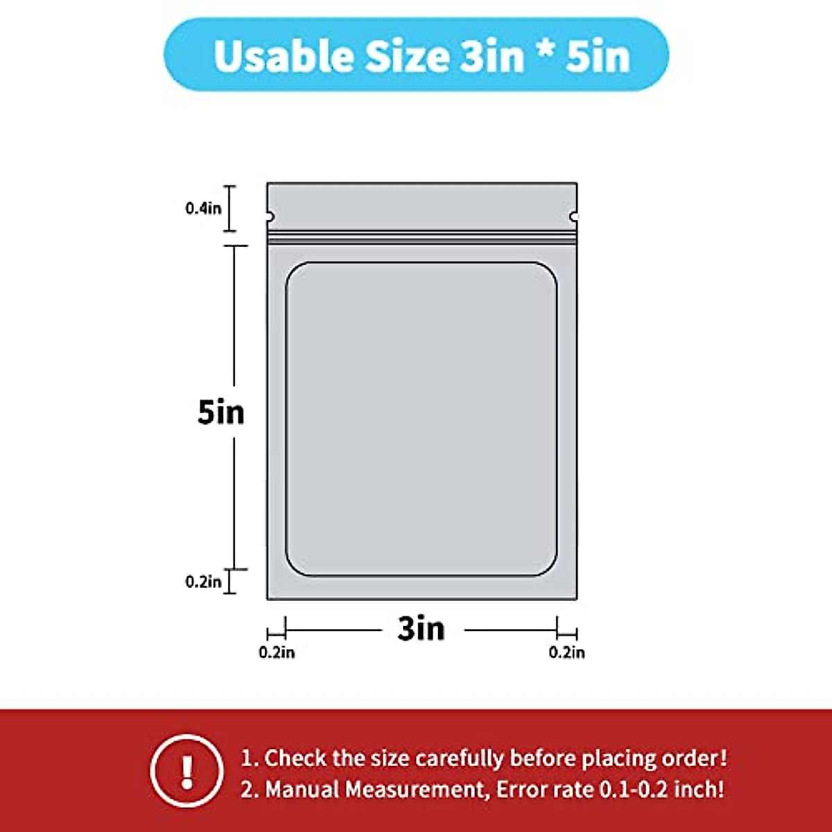 100 pack mylar bags holographic smell proof packaging bag for small bussiness resealable zipper sealable pouch bags sample, jewelry, lipgloss, food,soap,electronic supplies（3×5 inch,black）