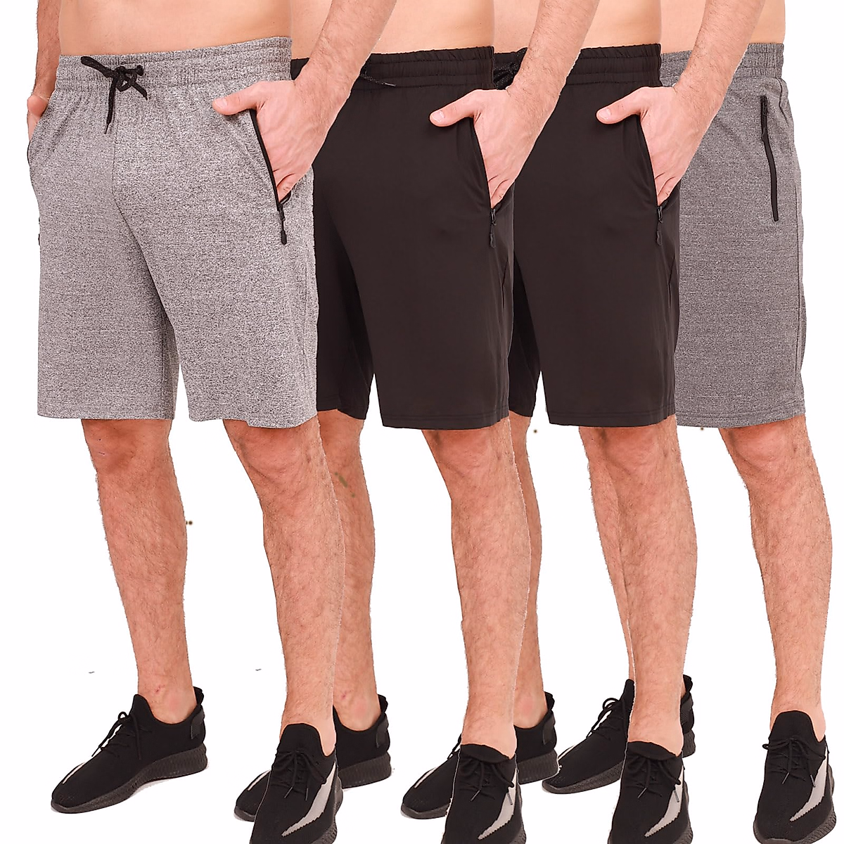 SUGARNO Athletic Shorts for Men,4 Packs Drawstring Gym Sports Shorts with Zipper Pockets for Running,Workout,Training(Small)