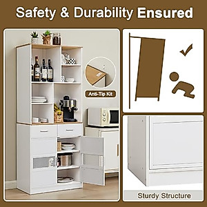 VECELO 72" Tall Kitchen Pantry Storage Cabinet with Doors & Shelves & 2 Drawers Freestanding Buffet Hutch with | Microwave Stand | Cupboard for Dining Room