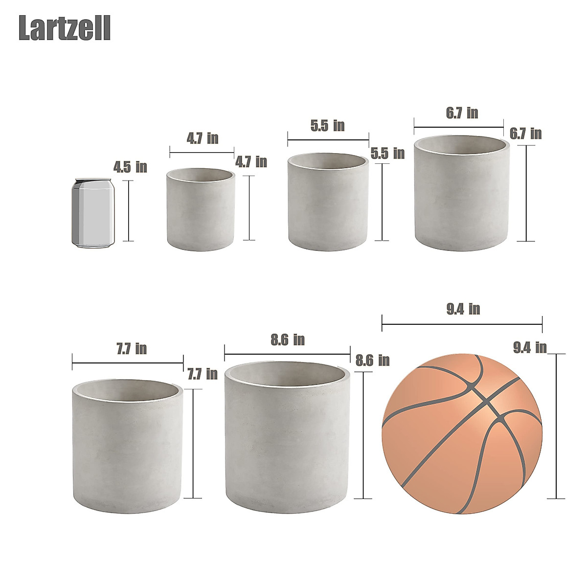 Lartzell Plant Pots, 8.6 Inch Planters for Indoor Plants, Grey Cement Flower Pot with Drain Hole, Modern Concrete Planters for Home Office & Outdoor Decor