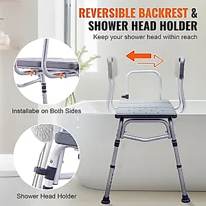 VEVOR Tub Transfer Bench for Bathtub, Adjustable Shower Seats for Adults, Lightweight Shower Bench for Elderly and Disabled, Non-Slip Bath Seats with Armrest and Reversible Backrest, 400lbs Capacity