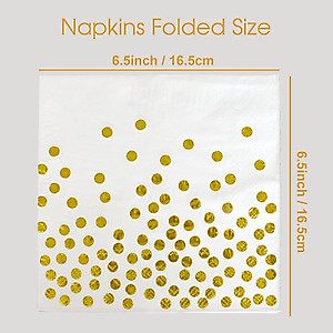 25 Pack White and Gold Foil Polka Dots Confetti Guest Towel Napkins, Disposable Hand Towels Dinner Paper Napkins for Holidays, Picnic Wedding Anniversary Birthday Party Decorations, 6.5 x 6.5 In