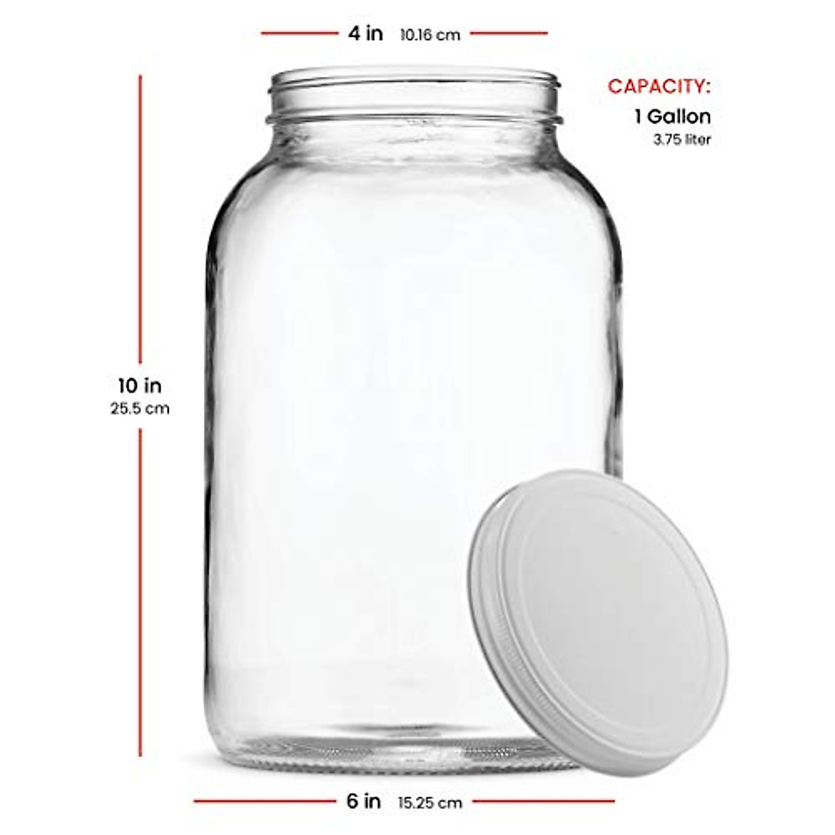 Paksh Novelty 1-Gallon Glass Jar Wide Mouth with Airtight Metal Lid - USDA Approved BPA-Free Dishwasher Safe Large Mason Jar for Fermenting, Kombucha, Kefir, Storing and Canning Uses, Clear (2 Pack)