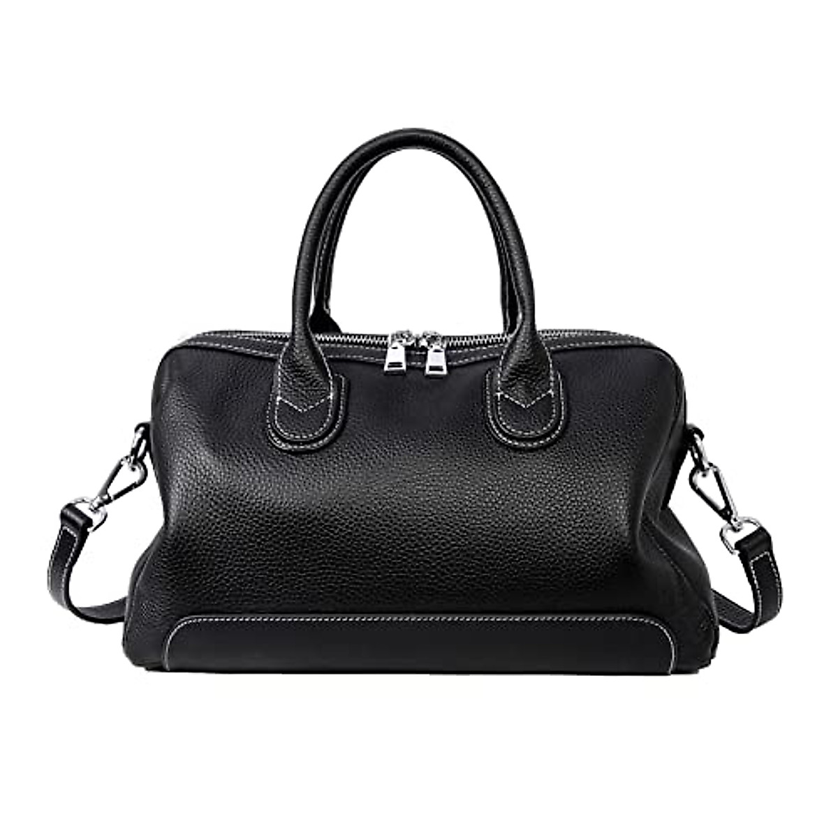 Iswee Genuine Womens Leather Handbags Tote Bag Doctors Bag Purse with Top Handle (Black)