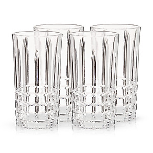 Viski Highland Highball Drinking Glasses Set of 4 - Premium Crystal Square Cut Tall Cocktail Glassware Gift Set, 12 oz