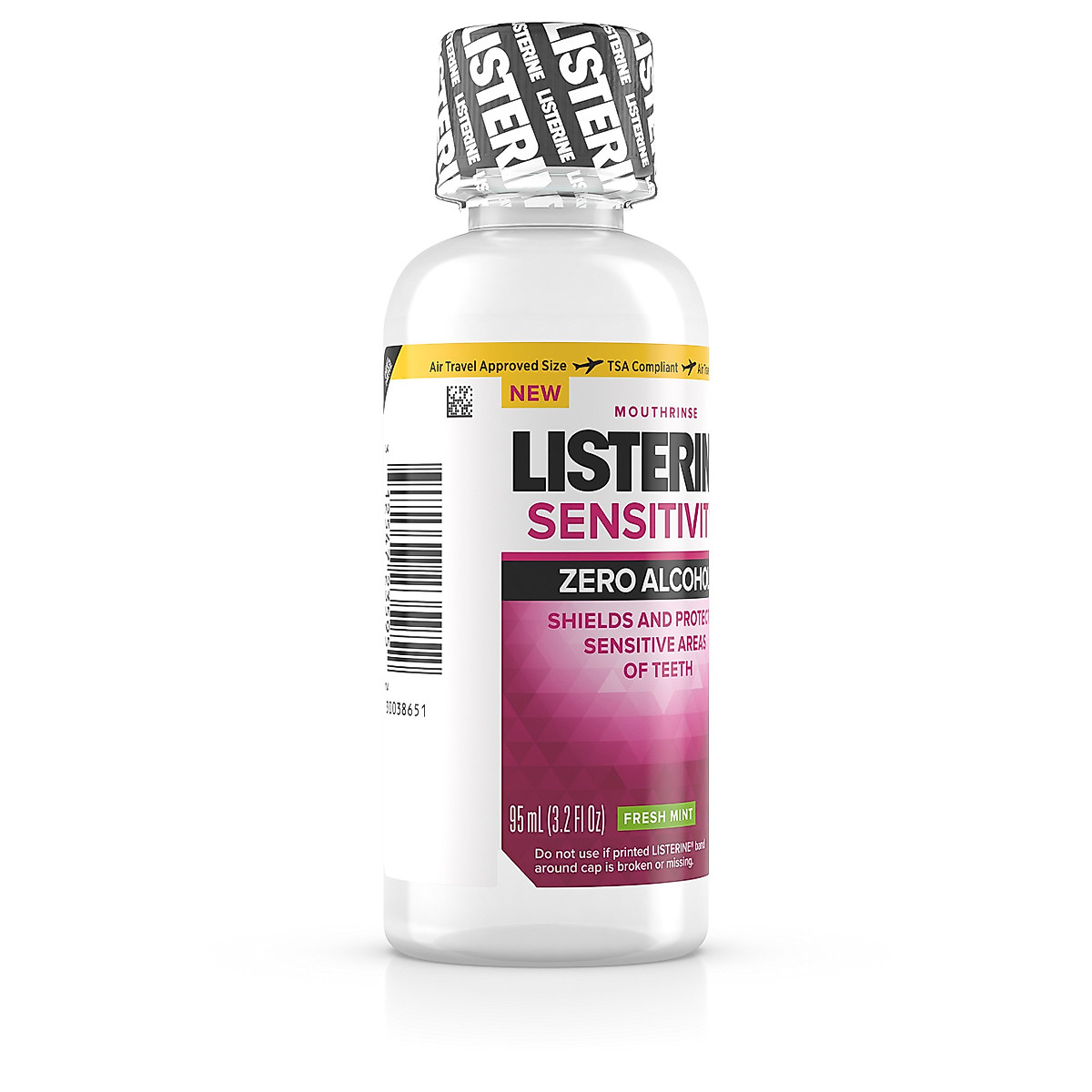 Listerine Sensitivity Mouthwash, Zero Alcohol Mouth Rinse, Fresh Mint, Travel Size 3.2 Ounces (95ml) - Pack of 3