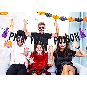 Black Glitter Pick Your Poison Banner, Halloween Hocus Pocus Party Decorations, Black and Purple Pick Your Poison Halloween Party Banner for Haunted Mansion Home Decor