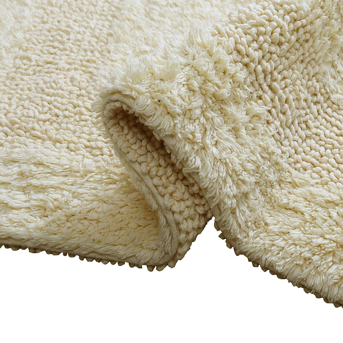 Cotton Bath Mat Rug 2 Piece Set - Light Yellow, Reversible Bathroom Rugs Soft & Absorbent Quick Dry Mats, Washable Plush Hotel Quality Tufted Mats for Shower, Bath Tub, Toilet - 21x34 & 17x24 Inches
