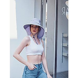 Womens Wide Brim UV Sun Protection Hats Foldable Waterproof Fish Hat Women with Neck Flap Light-Purple