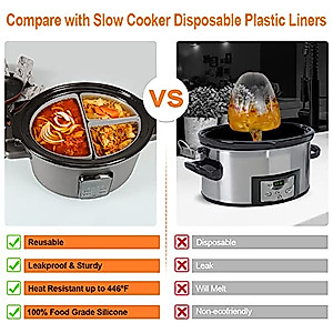 BYKITCHEN Reusable Thicker Silicone Slow Cooker Divider Liner Compatible with Crockpot, Hamilton Beach 6 Quart Slow Cooker, Set of 3, Slow Cooker Divider Insert for Most 6-8 QT Oval Slow Cooker