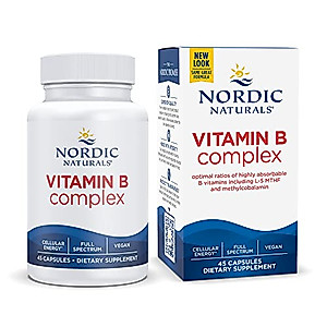 Nordic Naturals Vitamin B Complex - 45 Capsules - Thiamine, Riboflavin, Niacin, Vitamin B6 & B12, Folate, Biotin, Pantothenic Acid - Heart & Brain Health, Energy, Metabolism - Non-GMO - 45 Servings