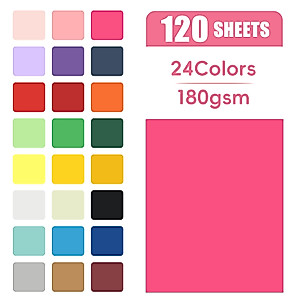 120 Sheets Colored CardStock, 180gsm/65lb 24 Colors Cardstock Print Paper 8.5 x 11 Inches, Double Sided Printed Card Stock Paper for Scrapbook School Office Printing DIY Craft