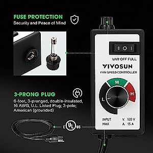VIVOSUN Variable Fan Speed Controller, Speed Adjuster for Inline Duct Fan in Ventilation System