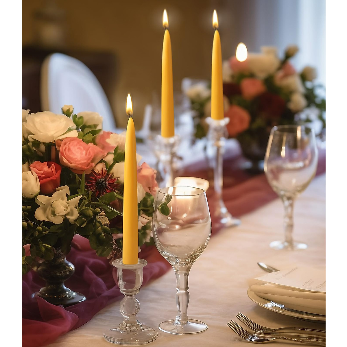 6 Packs Natural Beeswax Taper Candles- 8 inch Beeswax Candles, Smokeless and Dripless Beeswax Candles- 8 Hour Burn Time Beeswax Candlesticks- for Christmas Home Decor Air Purification Spa Relaxation