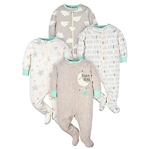 Gerber Unisex Baby 4 Pack Sleep 'N Play Footie Elephants 0-3 Months
