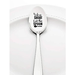 BIG EVENTS Life is short lick the spoon - engraved spoon - Funny spoon gift - Tea spoon coffee spoon peanut butter cereal spoon gift