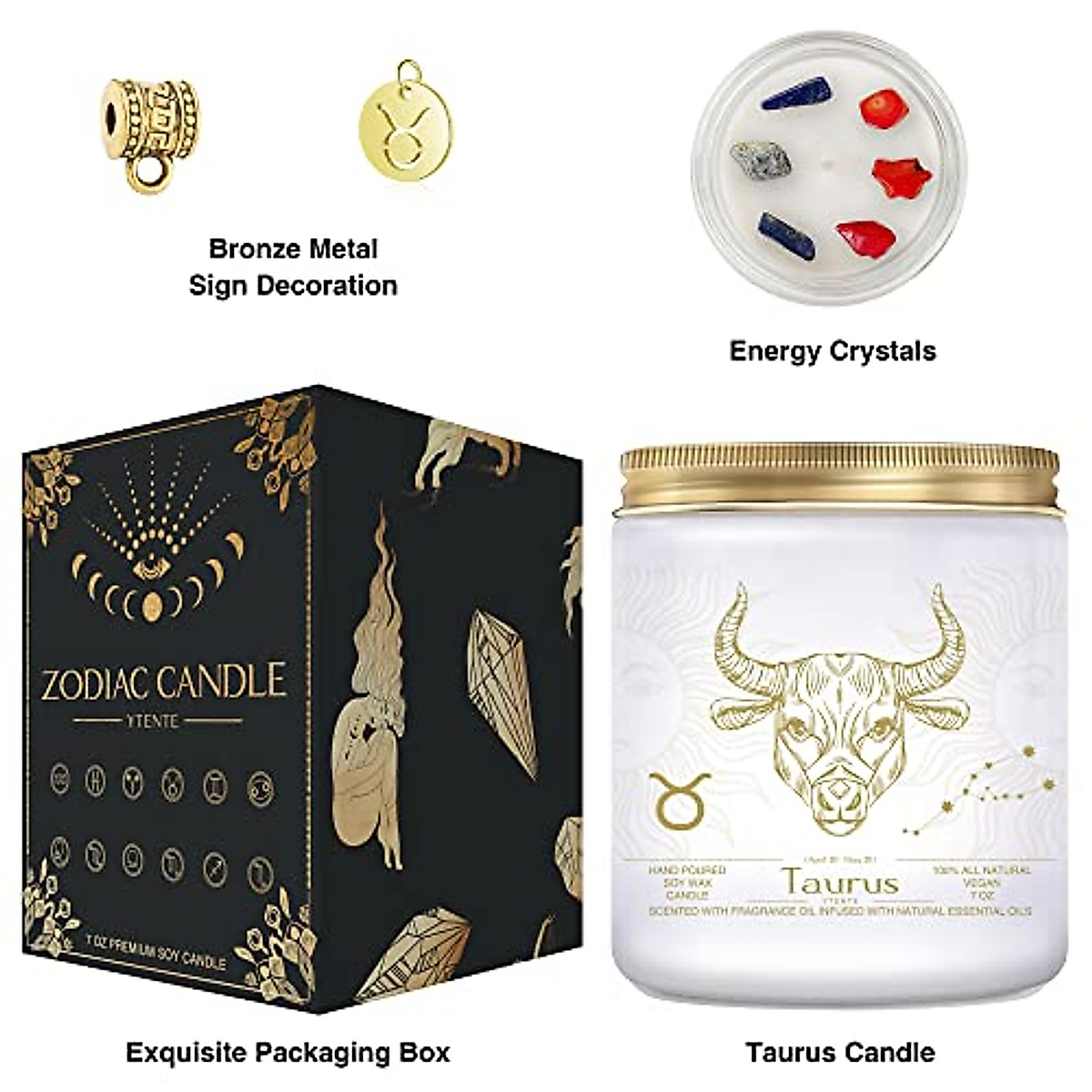 YTENTE Taurus Zodiac Sign Candle Gift, Zodiac Crystals Candle Jar,Astrology Lavender Scented Soy Stones Candles Best Friends Gifts for Women Men Sister Brother Funny Birthday Gift…