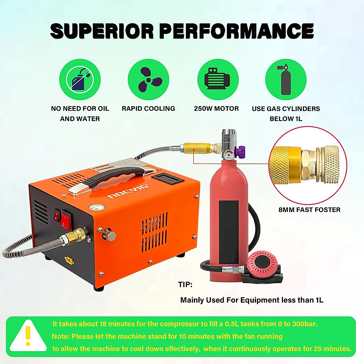 NDCYJG Pcp air compressor 4500PSI Portable PCP Compressor, 12V DC/110V AC PCP Airgun Compressor Manual-stop, w/External Power Adapter, Built-in Fan, Suitable for Paintball, Air Rifle, Scuba Bottle