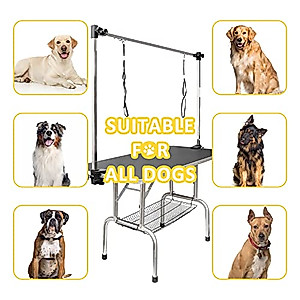 ROOMTEC 46" Dog Grooming Table,Foldable Home Pet Bathing Station with Adjustable Height Arm/Noose/Mesh Tray
