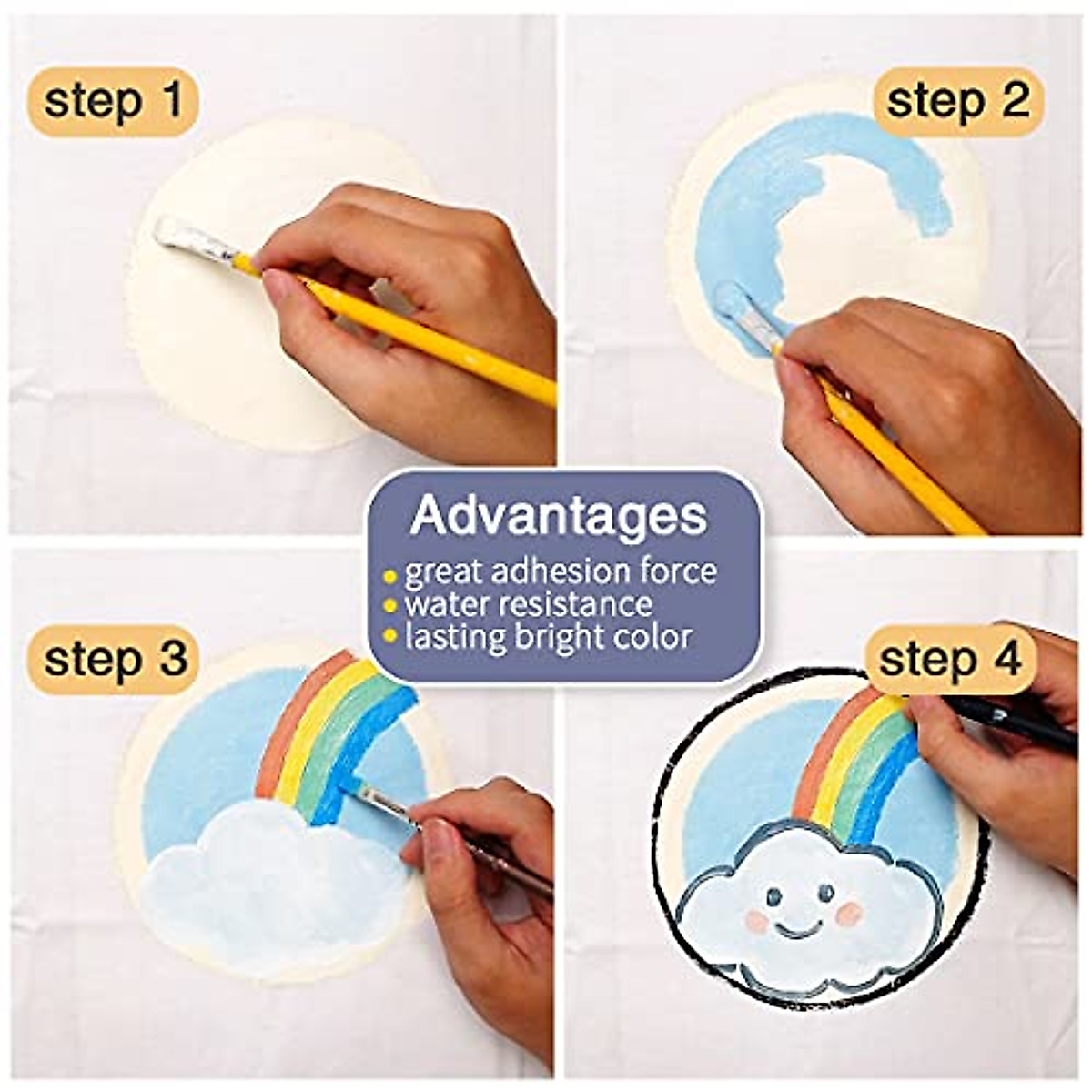 COLORFUL Fabric Paint Set for Clothes with 6 Brushes, 1 Palette, 12 Colors - Permanent Textile Paint Puffy Paint Kit for Shoes, Canvas - Non-Toxic Slick Painting Set for Adults, Beginner & Artists