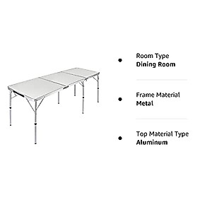 RedSwing 6 Foot Folding Camping Table, Aluminum Outdoor Tri-fold Table with Adjustable Heights Legs, 72x24 Inches, White