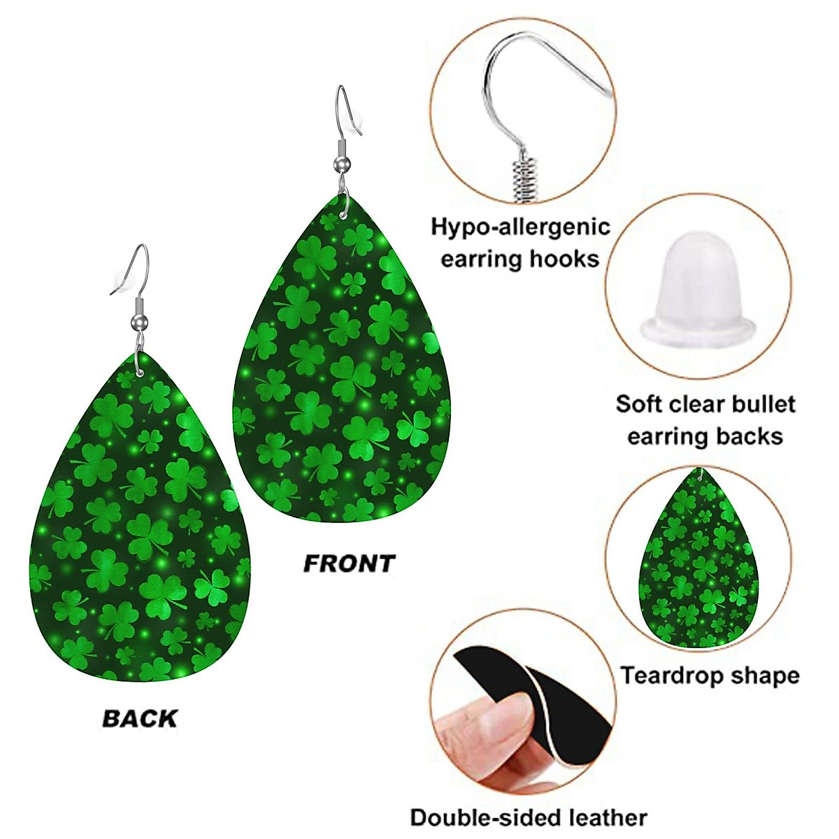 Green St. Patrick's Day Leaf Earrings Leather Earrings Teardrop Dangle Earrings Lightweight Leaf Earrings For Women
