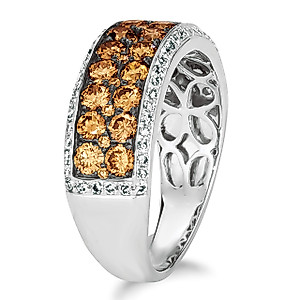 LE VIAN 1 1/2 Carat White and Chocolate Diamond Bordered Band Ring for Women in 14k White Gold (G-H/Fancy Brown, VS2-SI1 / SI2-I1, cttw) Wide Anniversary Promise Ring Size 7