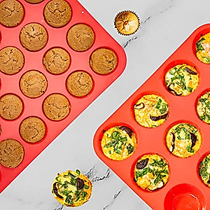 Anxbbo Silicone Muffin Pan Set - Mini 24 Cups and Regular 12 Cups Muffin Tin, Non-Stick Bakeware Silicone Molds for Muffins, Cupcakes, Bread, Tart and Desserts