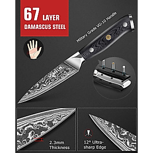 MOSFiATA Kitchen Knife ，Damascus paring Knife 3.5 inch Fruit Knife