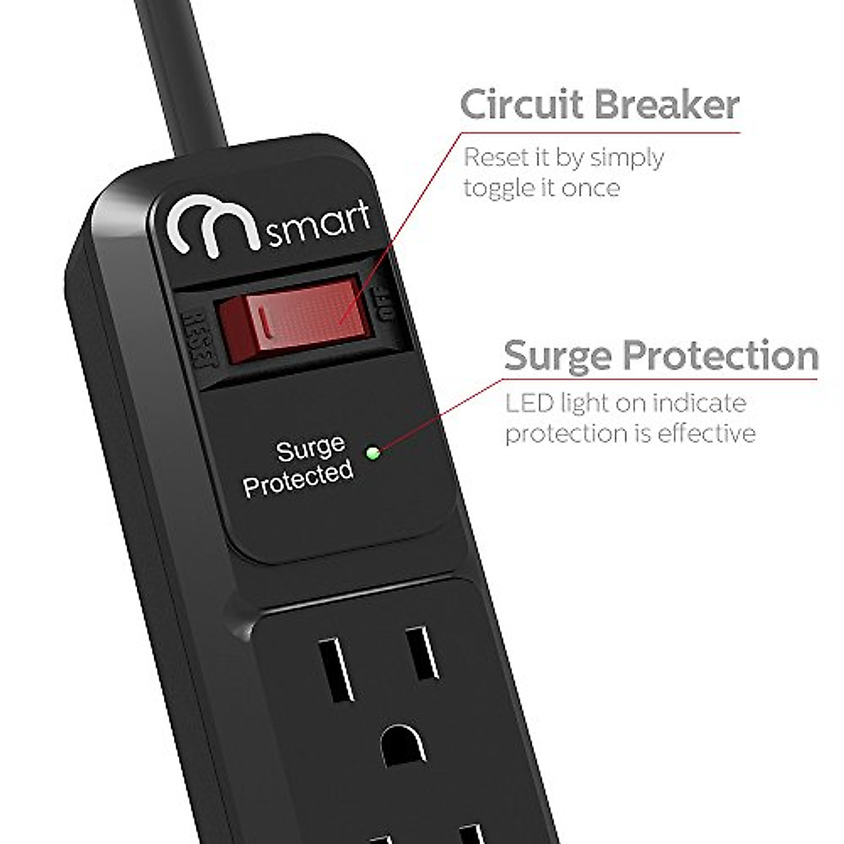 ONSMART USB Surge Protector Power Strip, 4 Multi Outlets with 2 USB Charging Ports, 3.4A Total Output-600J Surge Protector Power Bar, 6 ft Long UL Cord, Wall Mount (Black)