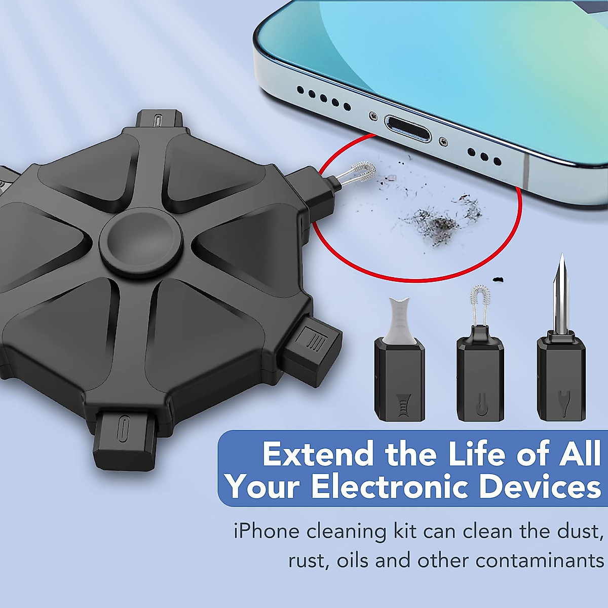 iPhone Cleaning Kit iPhone Cleaner,Charging Port Cleaning Multi-Tool,Phone Repair & Restore Lightning Port Cleaning Tool,Cell Phone Cleaner for iPhone,iPad,Speakers Earbuds, Cable,USB C Port AirPods