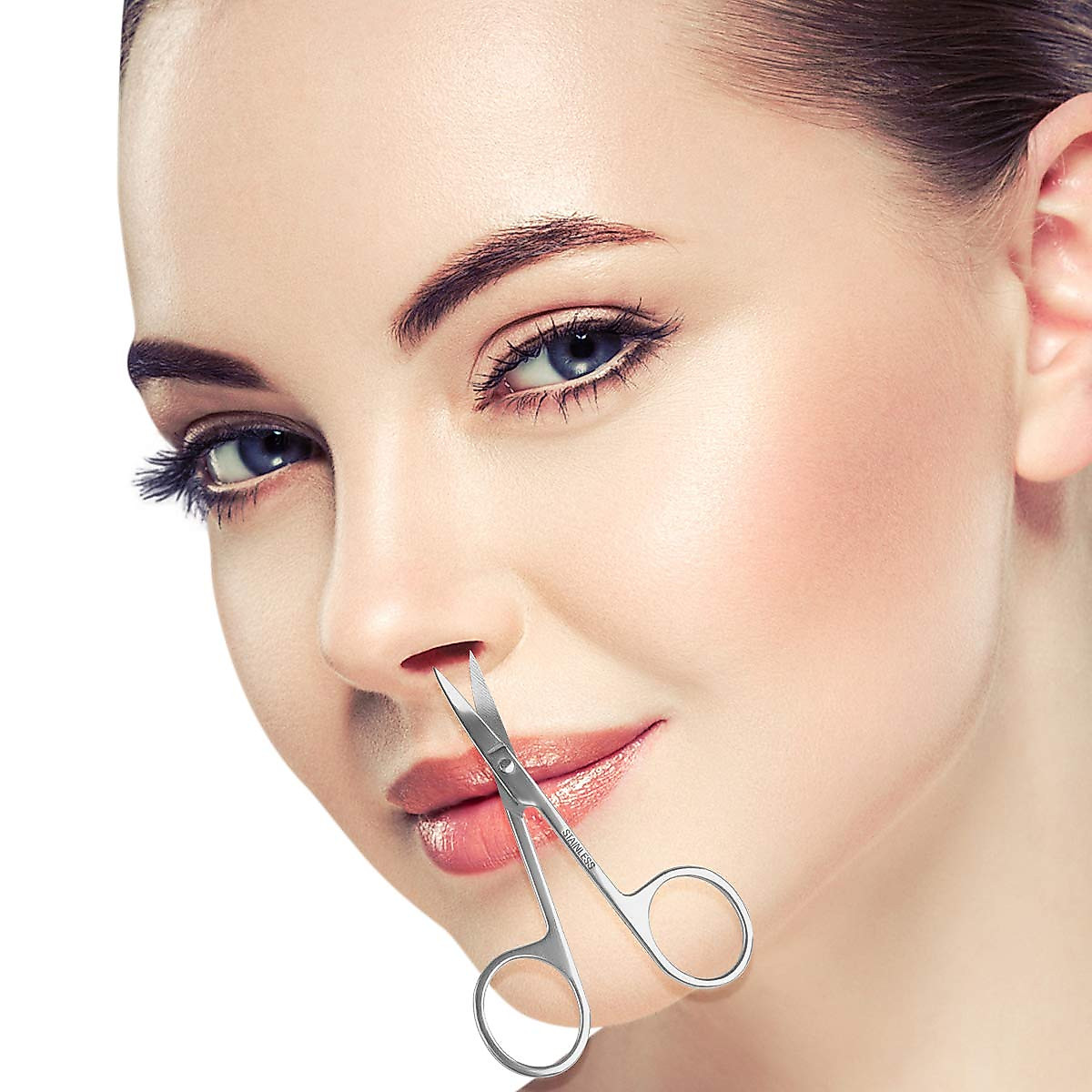 Facial Hair Small Grooming Scissors for Men Women-Curved and Rounded Nose Hair, Eyebrow, Mustache, Eyelashes, Beard Trimming Scissors Kit-Safety Blunt Tip Baby Nail Scissors with Eyebrow Tweezers Set