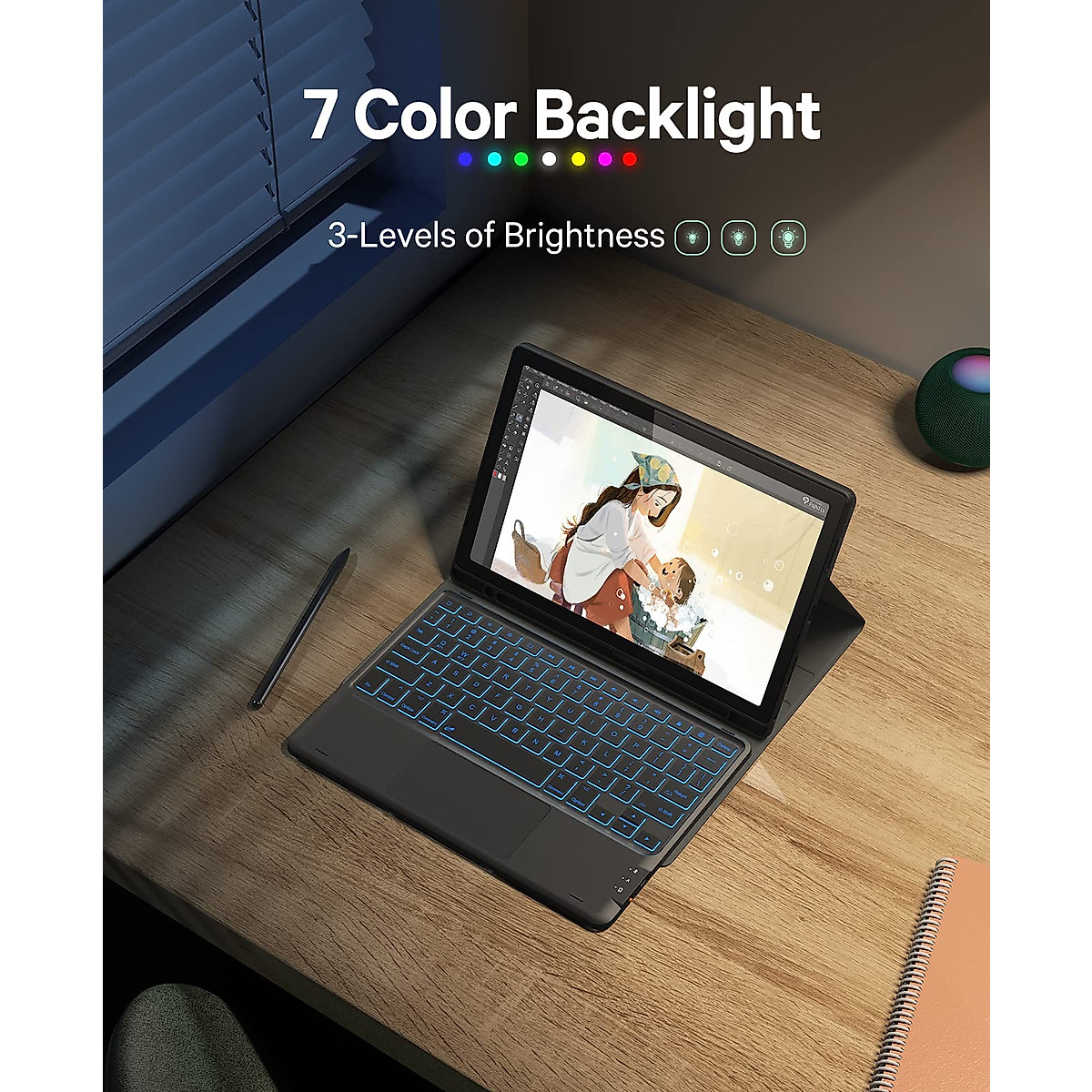 GreenLaw Samsung Galaxy Tab A8 Keyboard Case, Multi-Gesture Smart Touchpad, Magnetic Detachable, Type-C Rechargeable Case with Keyboard for Galaxy Tab A8 10.5 inch (SM-X200/X205/X207), Black