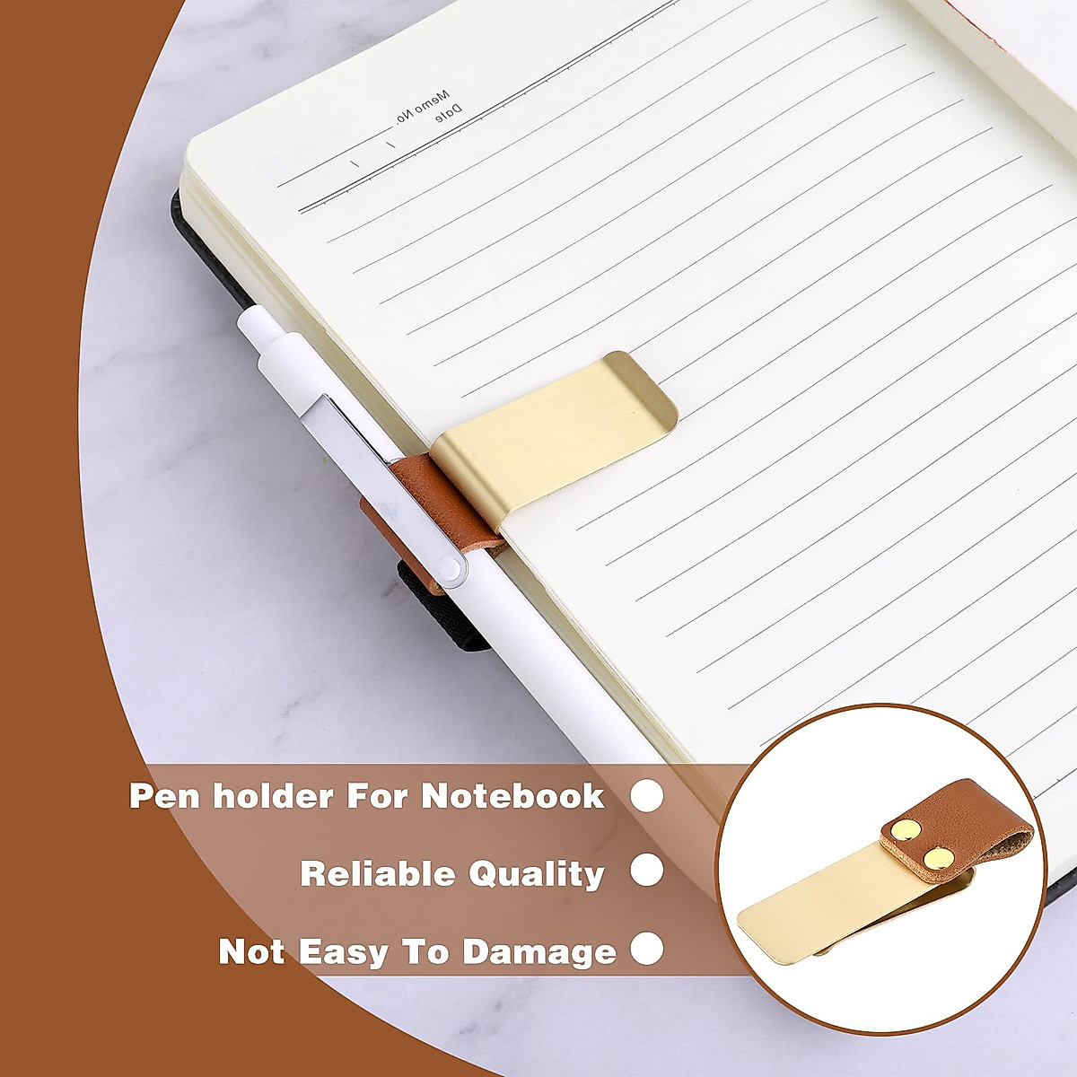 Giantree Pen Loop Holder, 4Pcs Metal Pen Holder Notebook Leather Retro Notebook Pen Holder Pen Loop with Clips for Journal Notebook Planner Clipboard Office Pocket Calendar Magazines