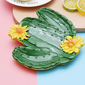 Cabilock Dried Fruit Plate Resin Dried Fruit Dish Simulation Plants Nut Plate Decorative Jewelry Tray Candies Snack Serving Plates for Home Party (Green Cactus) Resin Nut Dish