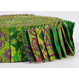 Soimoi 40Pcs Batik Print Cotton Precut Fabrics for Quilting Craft Strips 2.5x42inches Jelly Roll - Green