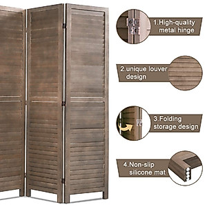 4 Panel Wood Room Divider 5.75 Ft Tall Privacy Wall Divider 68.9" x 15.75" Each Panel Folding Wood Screen for Home Office Bedroom Restaurant （Brown）
