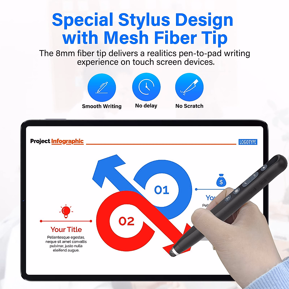 NinjaABXY Presentation Clicker with Pointer Stylus Pen for Touch Screen, Rechargeable Wireless Presenter Remote, RF USB PowerPoint Clicker, Slide Advancer with Hyperlink Volume Control for Mac PC