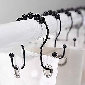 Shower Curtain Hooks, Goowin Shower Curtain Rings, Black Shower Curtain Hooks Rust Proof, Smooth Glide Metal Shower Curtain Rings, Double Shower Hooks for Shower Curtain & Liner, 12 Pack (Black)