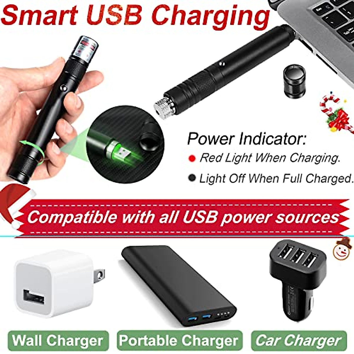 Green Laser Pointer High Power, High Power Laser Pointer Long Range Strong Green Laser Light Pointer USB Rechargeable Lazer Pointer Pen for Presentations Teaching Astronomy Hunting High Laser Pointer