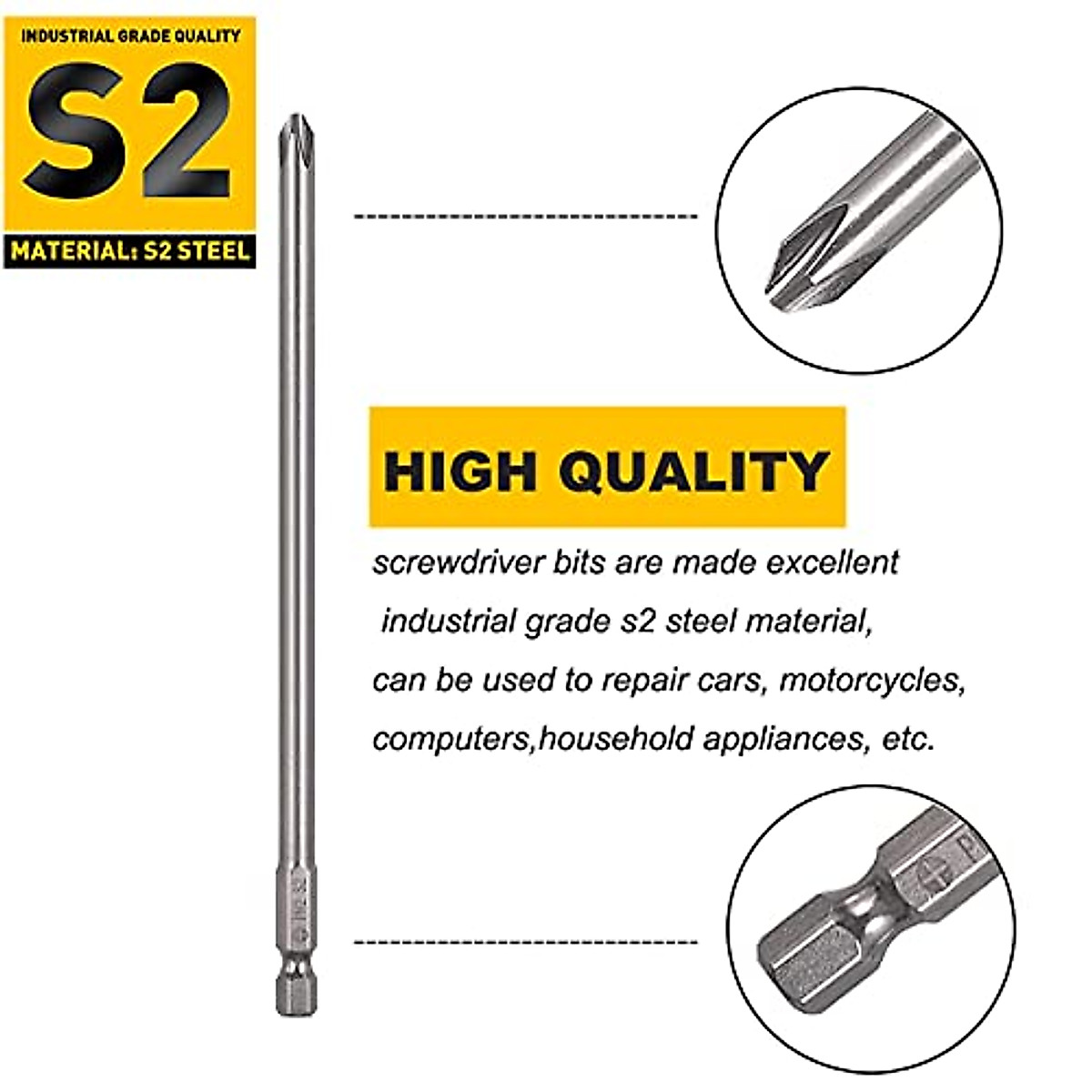 30 Pcs Long Magnetic Screwdriver Bit Set 4 Inch, Mixiflor 1/4 Inch Hex Shank S2 Steel Magnetic 4 Inch Long Drill Bits with Storage Box(Slotted+Cross+Square +Torx)