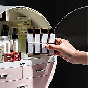 Ihuiniya Makeup Storage Organizer Box，Cosmetics storage display rack with drawer，Waterproof, dustproof, elegant display cabinet，Suitable for bathroom countertop, bedroom dresser (Large Pink)