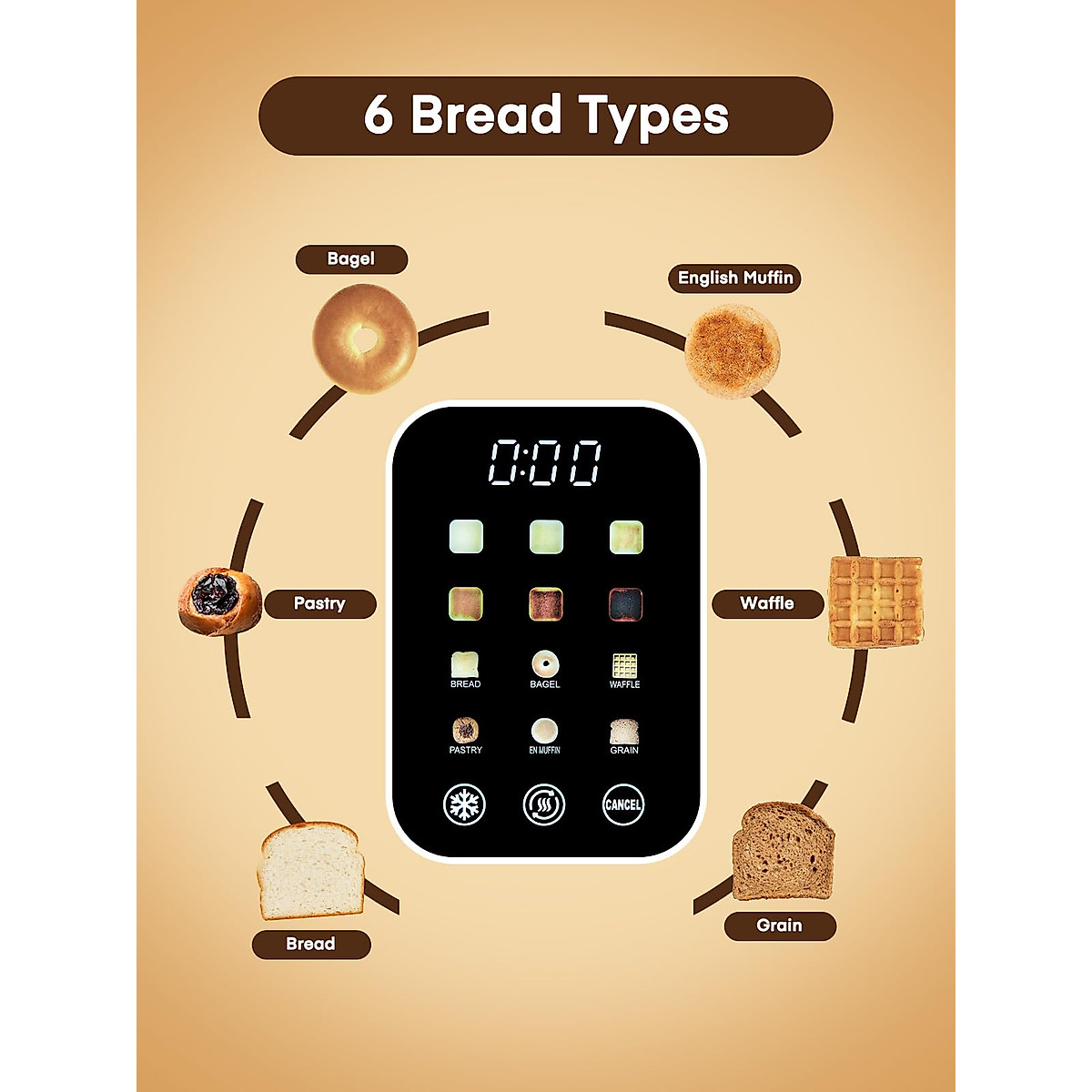 4 Slice Toaster Touch Screen Control, Long Extra Wide Slots Smart Bread Toaster, 6 Bread Types & 6 Shade Settings, Stainless Steel Toaster, with Removable Tray, Cancel/Defrost/Reheat Function, Sliver