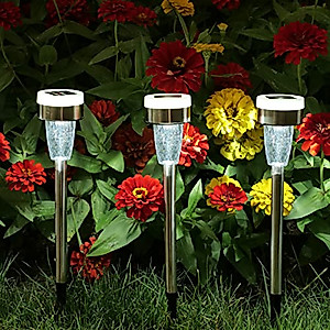 Slikeflot 16 Pack Solar Outdoor Lights, Dual Light Source LED Pathway Lights Solar Powered, Stainless Steel Waterproof Solar Garden Lights Decoration for Garden Patio and Walkway, Cool White