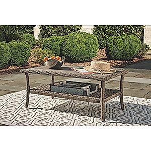 Signature Design by Ashley Clear Ridge Outdoor Wicker Coffee Table with Rust Free Aluminum Base, Light Brown