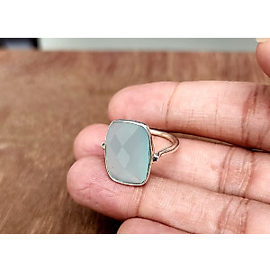 Aqua Chalcedony Ring 925 Solid Sterling Silver, Boho Statement Ring, Summer Gifts Ring, Bohemian Ring for Women, Rectangle Shape Ring All US Ring Size (12)