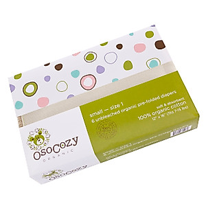 OsoCozy Organic Cotton Prefold Cloth Diapers Traditional Fit Small 4x8x4 Layering (6pk) - Super-Soft, Thick, Absorbent and Durable. Unbleached Natural Color, Fits 7-15 lbs.
