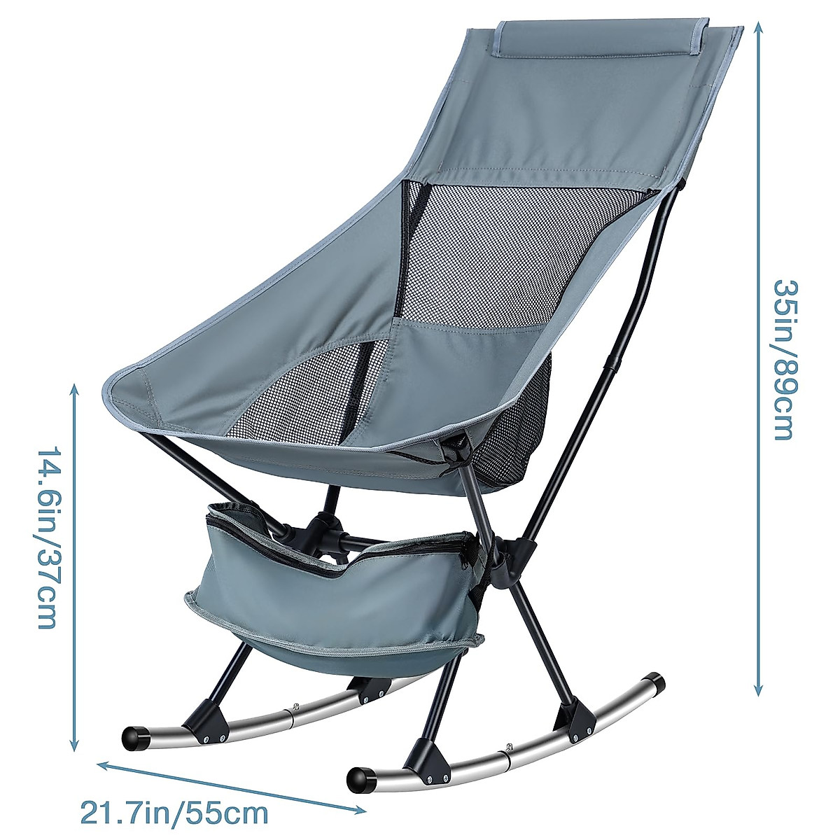 Oversized Folding Rocking Camping Chair with Storage Bag, Adult Heavy Duty Camping Chair, Outside Folding Rocking Chair for Patio, Lawn and Outdoors, Supports 253Lbs